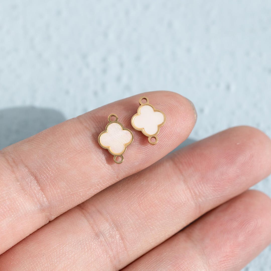 Shell Four Leaf Connector Charm, Four Leaf Clover Charm, White Shell ...