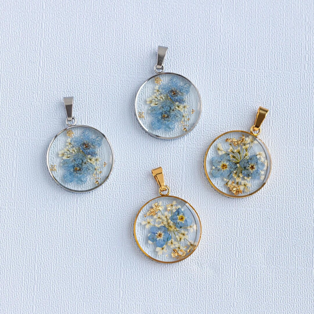 Round Real Forget Me Not Charm, Stainless Steel Forget Me Not Charm ...