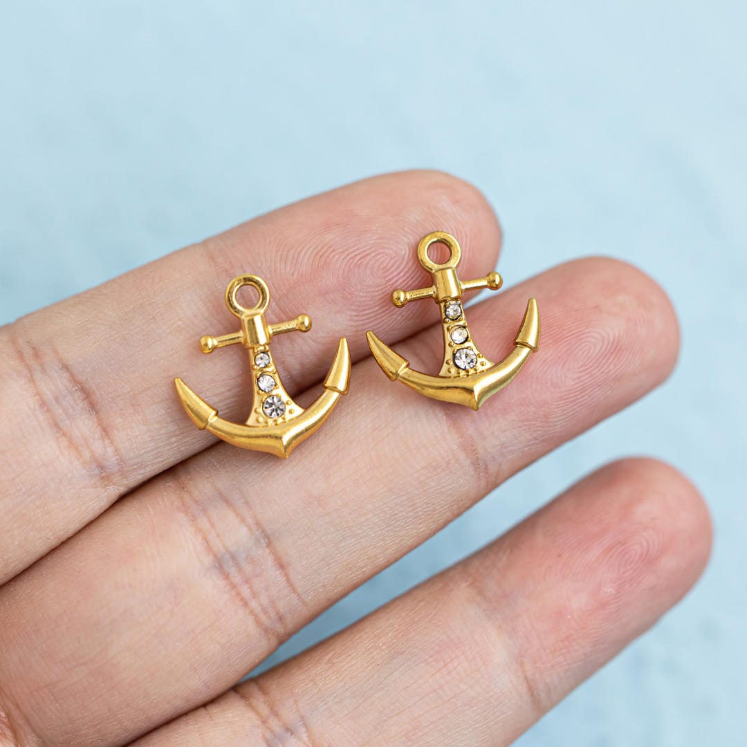 Gold Plated Anchor Charm, Ship Anchor Pendant, Nautical Sailing Charm ...