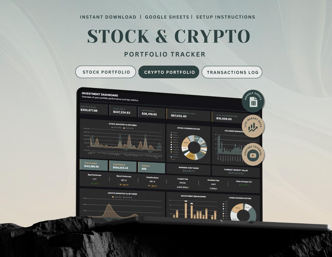 Stock Crypto Portfolio Spreadsheet Tracker Google Sheet Planner ...