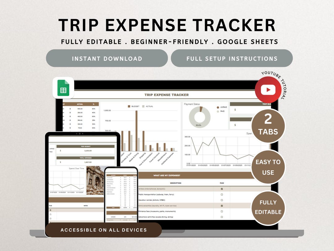 Trip Expense Tracker Spreadsheet Planner Google Sheets Travel Organizer ...