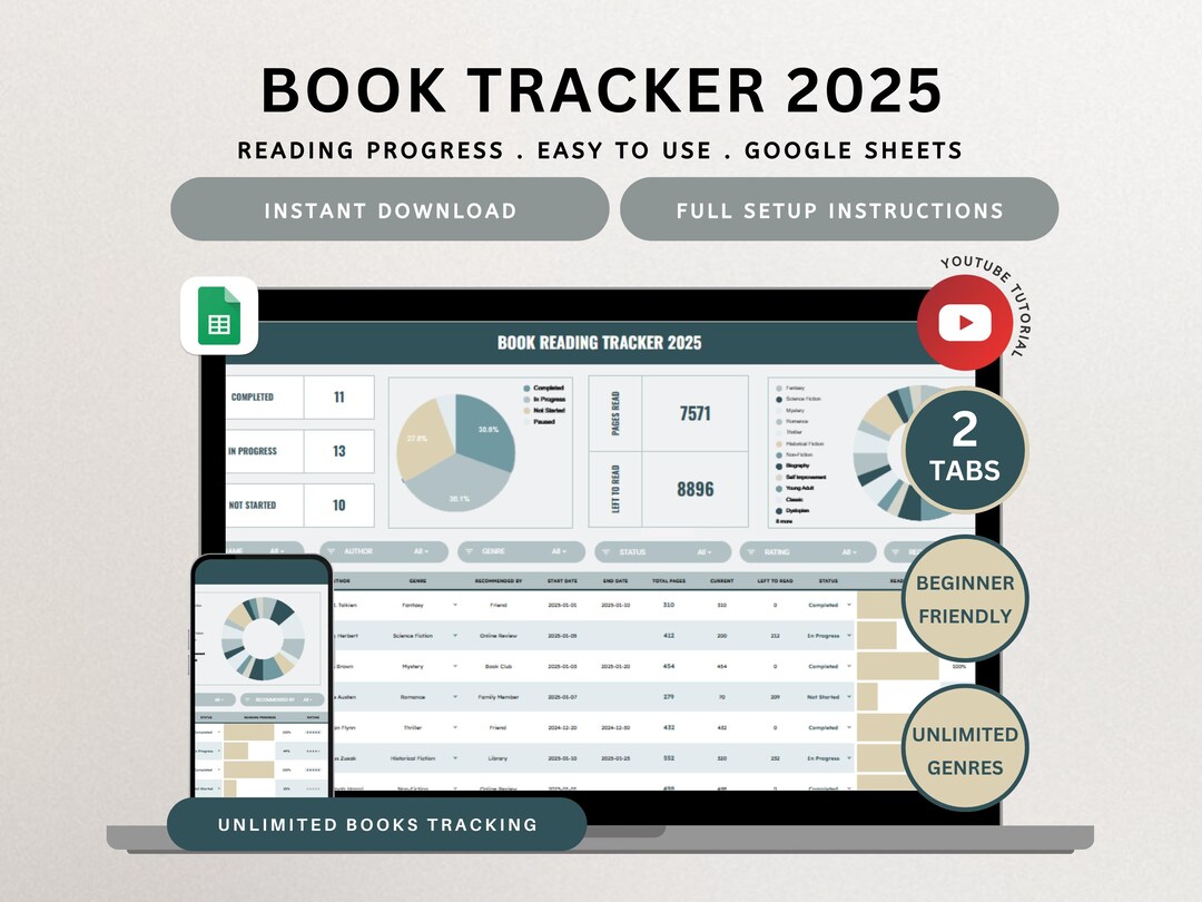 Book Tracker Google Sheet Book Lover Gift Template Book Planner ...