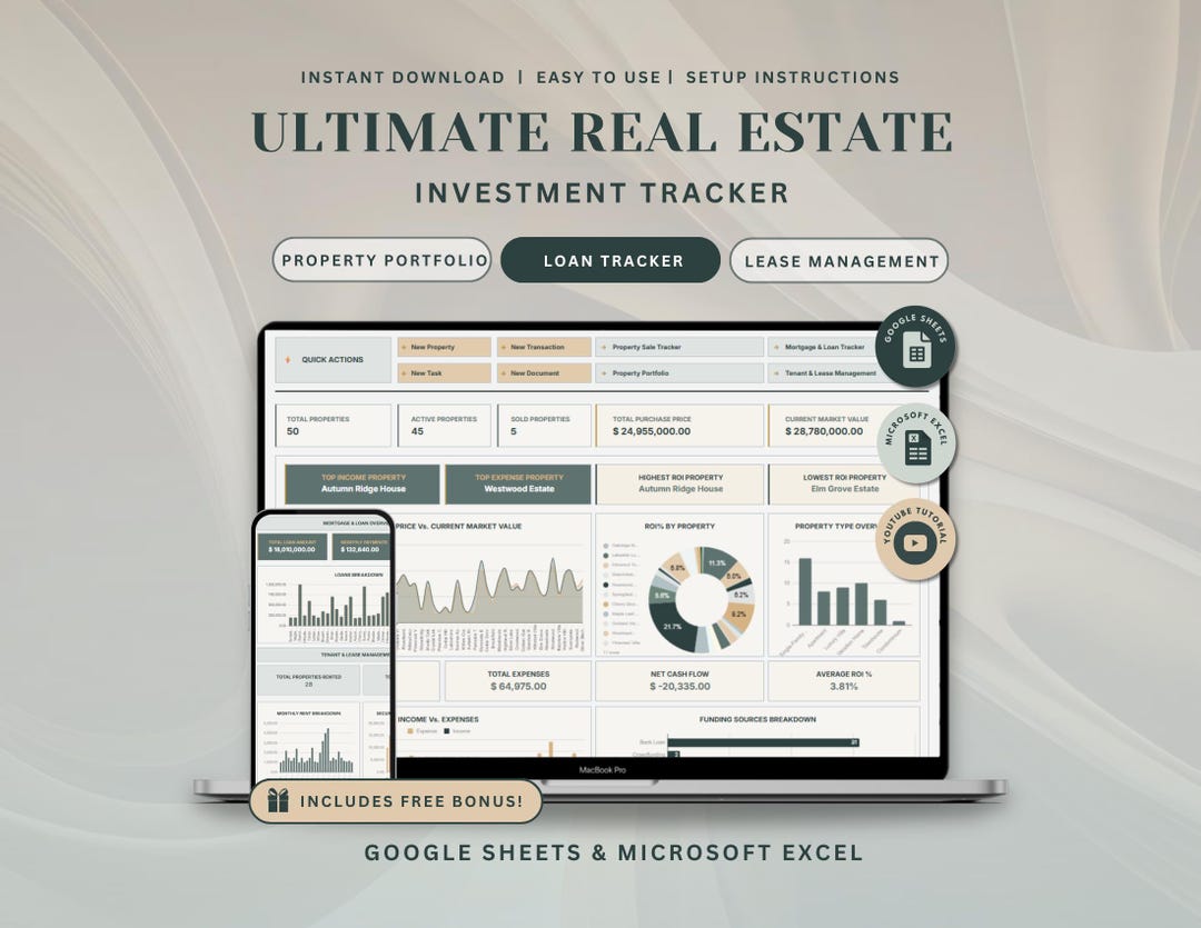 Real Estate Investment Portfolio Tracker Google Sheets Loan Spreadsheet ...