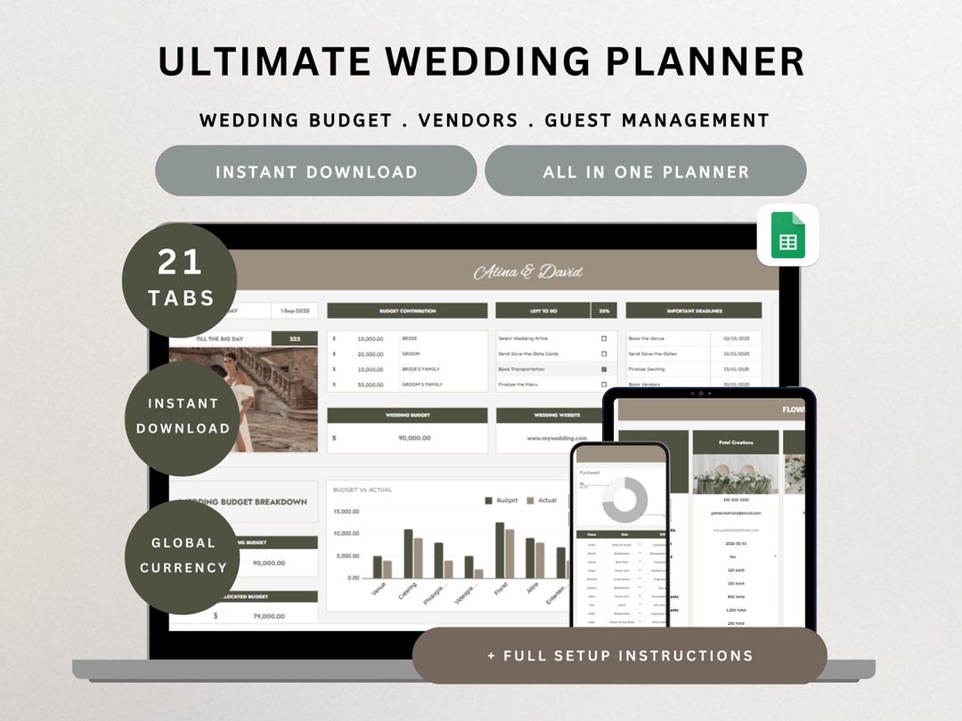 Ultimate Wedding Planner Google Sheets Template Digital Download Budget Tracker Wedding Timeline ...