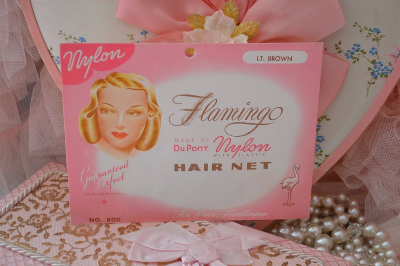 NEW OLD STOCK 1947 Hair Net in Pink Package & Large Ornate Glass Powder ...