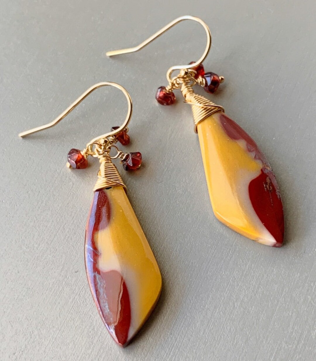 Australian Mookaite Jasper Earrings With Garnet Accents. - Etsy