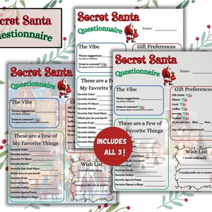 Secret Santa Printable Questionnaire Bundle, Christmas Gift Exchange ...