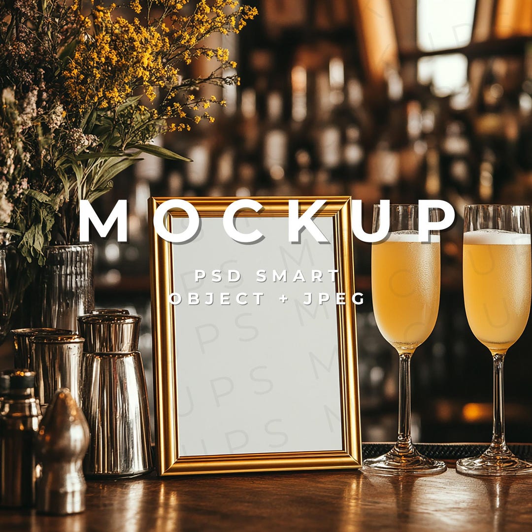 Wedding Bar Sign Mockups PSD, 5x7 Table Sign Mockup, Mimosa Bar Sign ...
