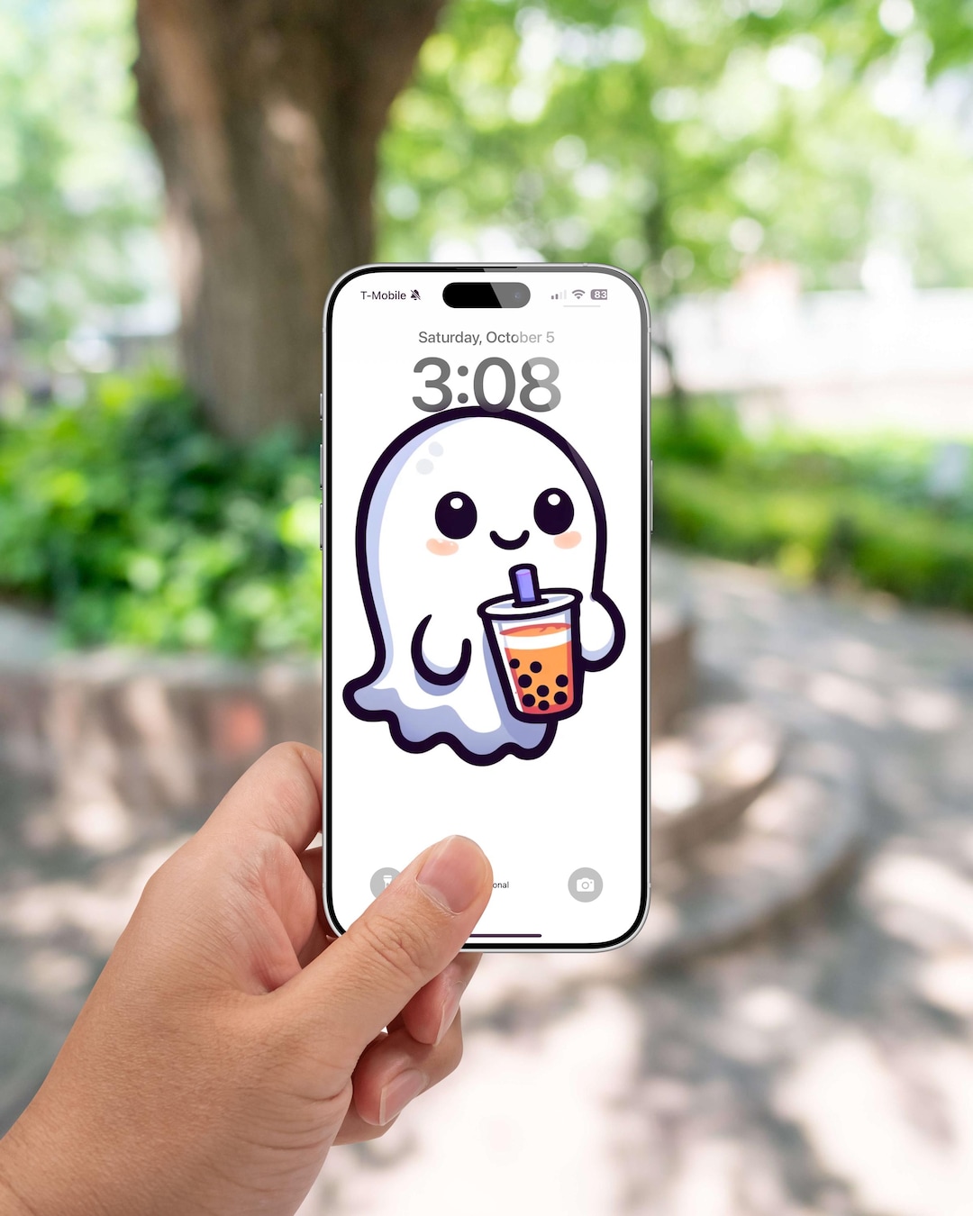 Phone Wallpaper - Simple Cartoon Ghost Digital Wallpaper (drinking Boba ...