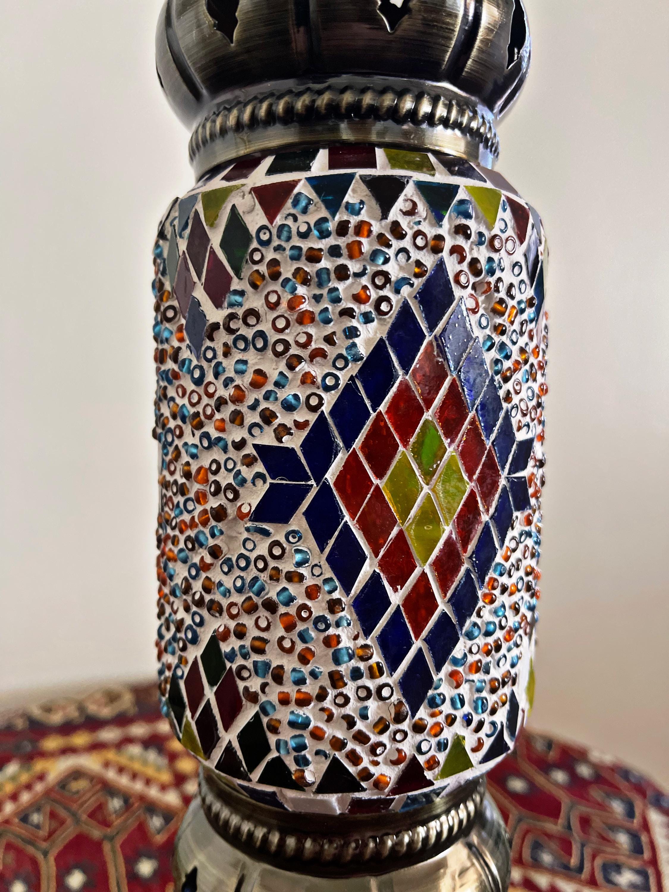 Handmade Turkish Moroccan Mosaic Table Lamp, Stained Glass Night Light ...