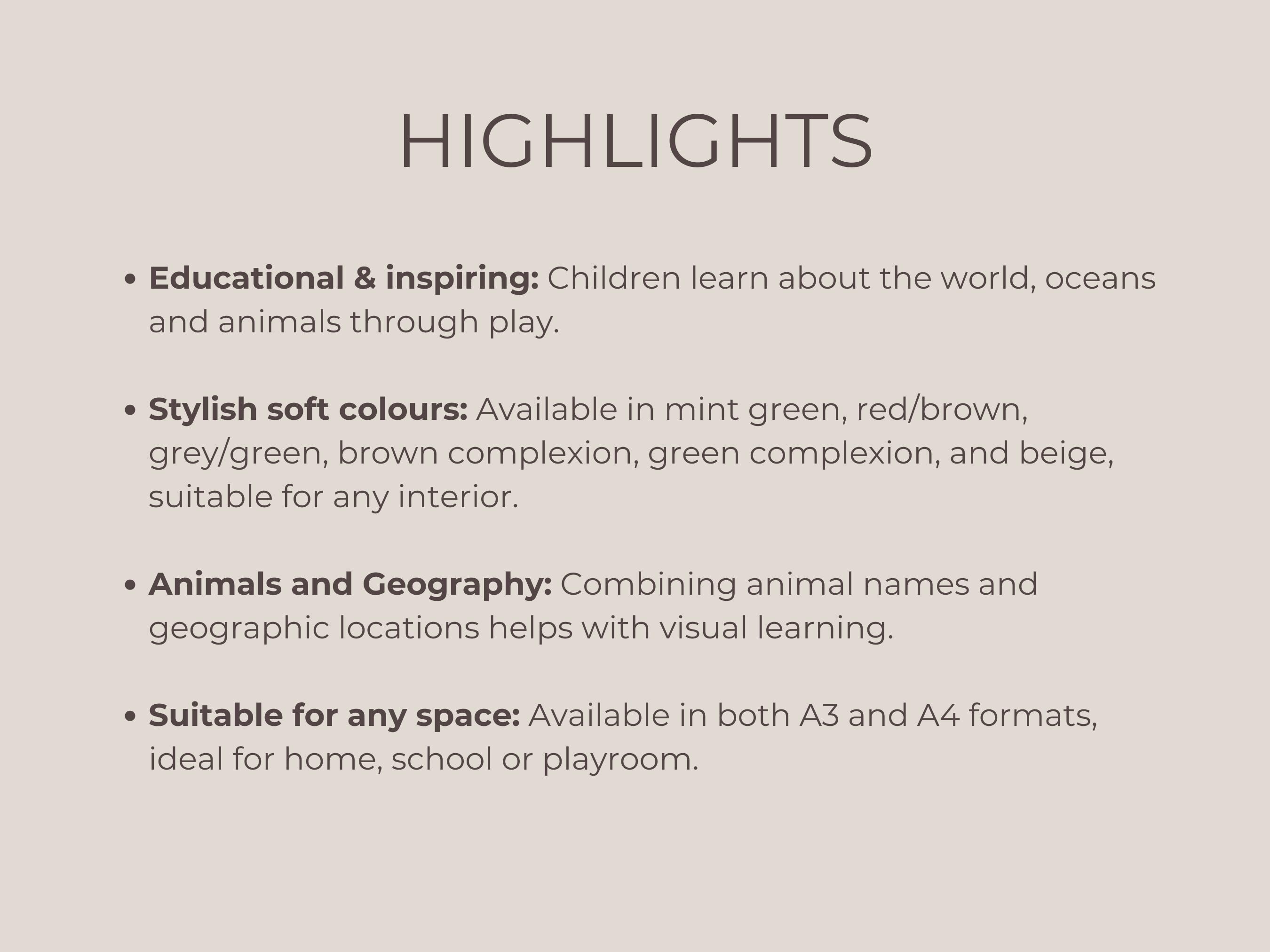 World Map With Oceans and Animals Continents Poster for Children 6 ...