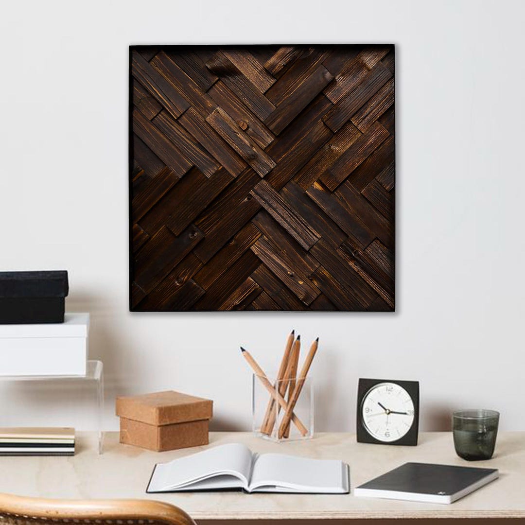 Dark Brown Wood Wall Art, Wooden Panels of Rustic Style Décor, Modern ...
