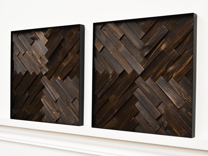 Dark Brown Wood Wall Art, Wooden Panels of Rustic Style Décor, Modern ...
