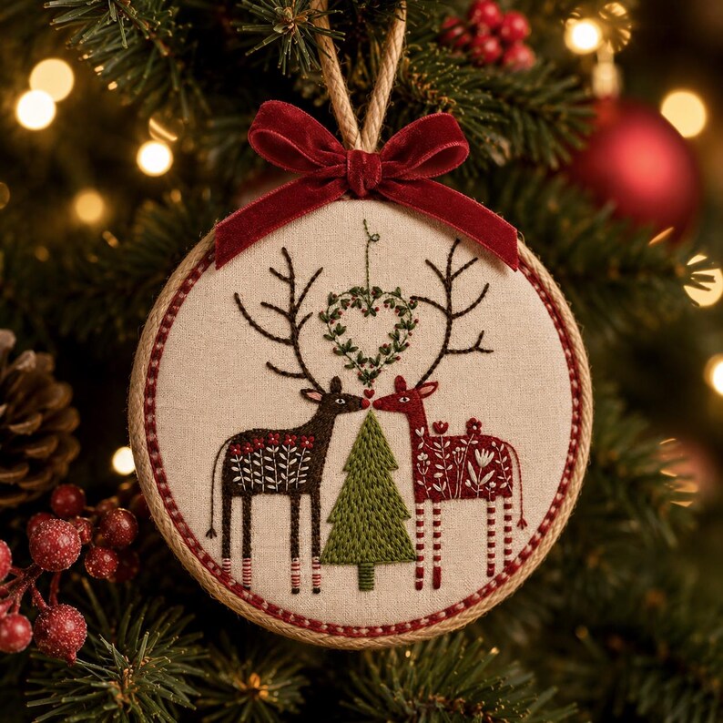 Nordic Reindeer Embroidery Pattern, Scandinavian Folk Art Christmas ...