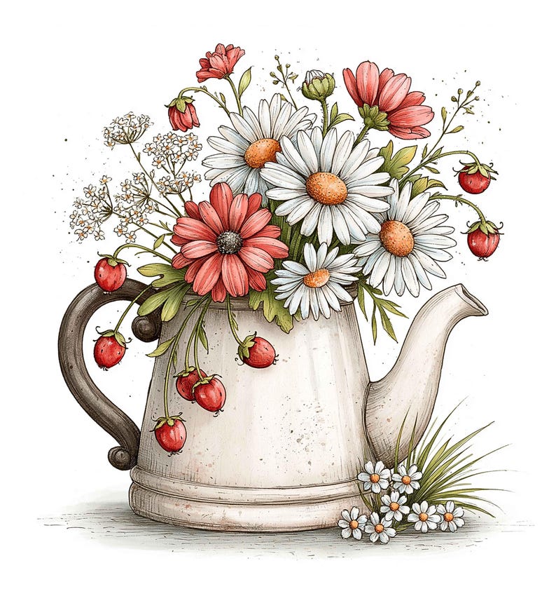 10 Pages Whimsical Hand Drawn Flower Clipart Bundle|digital Download ...