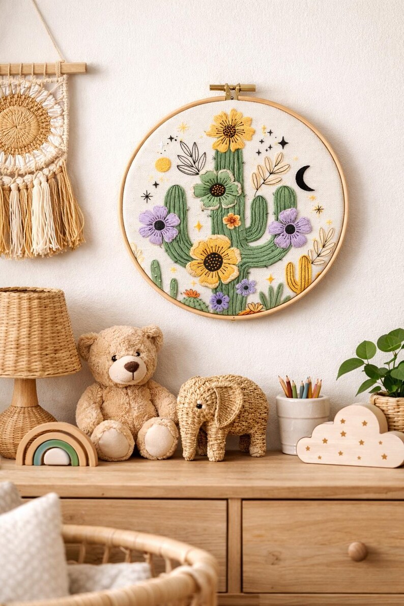 Cactus Hand Embroidery Pattern, Desert Floral Boho Line Art, Botanical ...