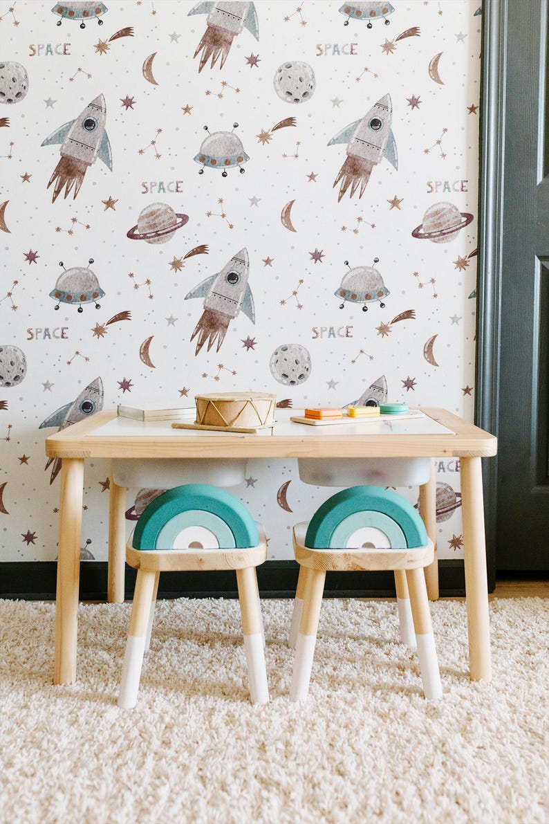 Rockets Planets Kids Room Wallpaper | Space Themed Wallpaper | Nursery ...