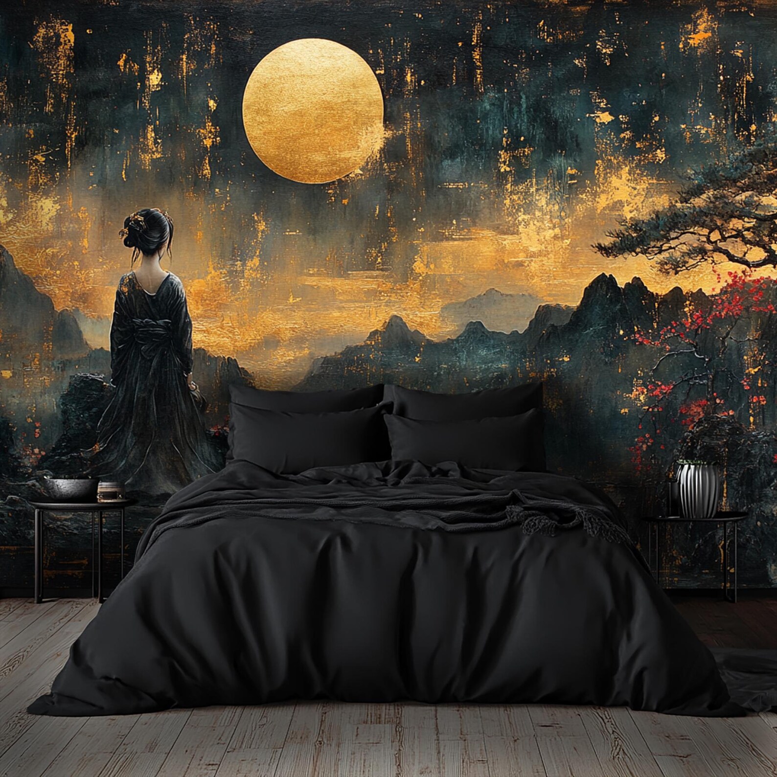 Elegant Asian Wall Mural | Golden Moon | Artistic Wall Mural | Bedrooms ...