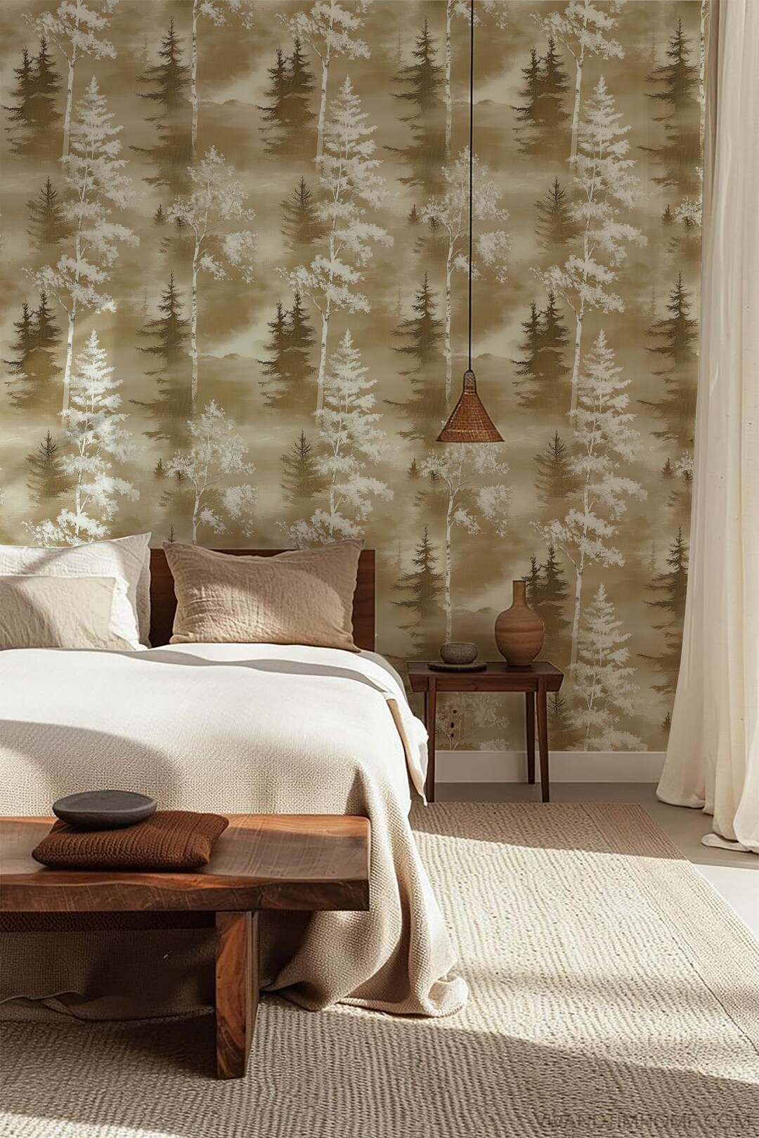 Rustic Forest Wallpaper | Neutral Wallpaper | Tree Landscape Wallpaper ...