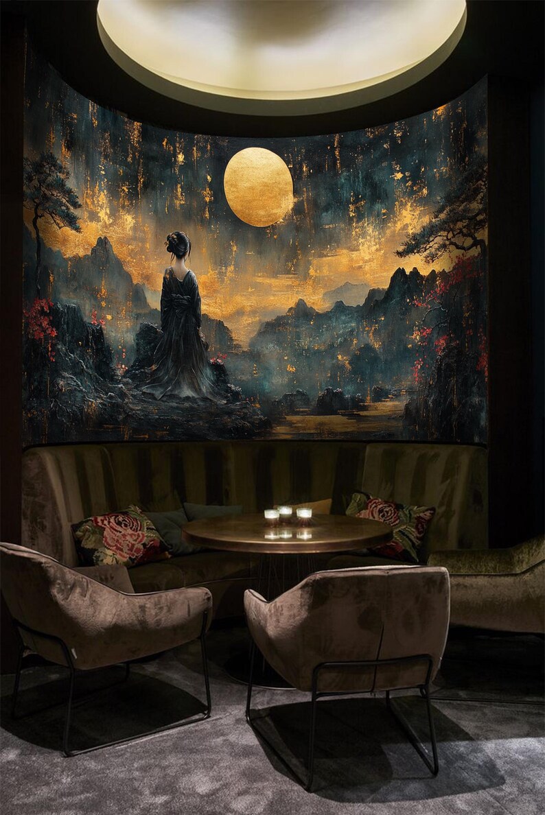 Elegant Asian Wall Mural | Golden Moon | Artistic Wall Mural | Bedrooms ...