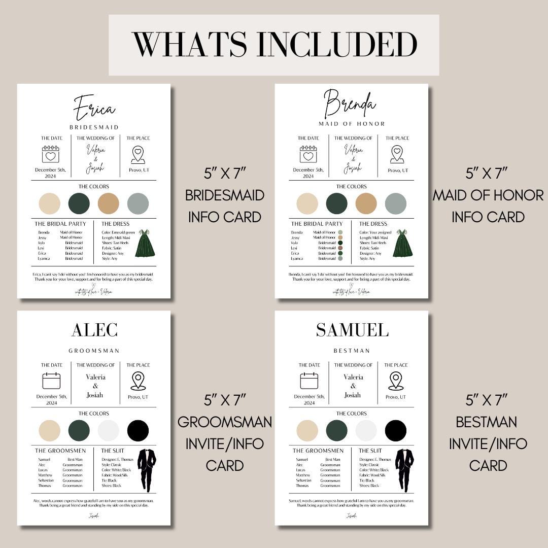 Bridesmaid Proposal Cards,guest Color Palette,groomsmen Best Man ...
