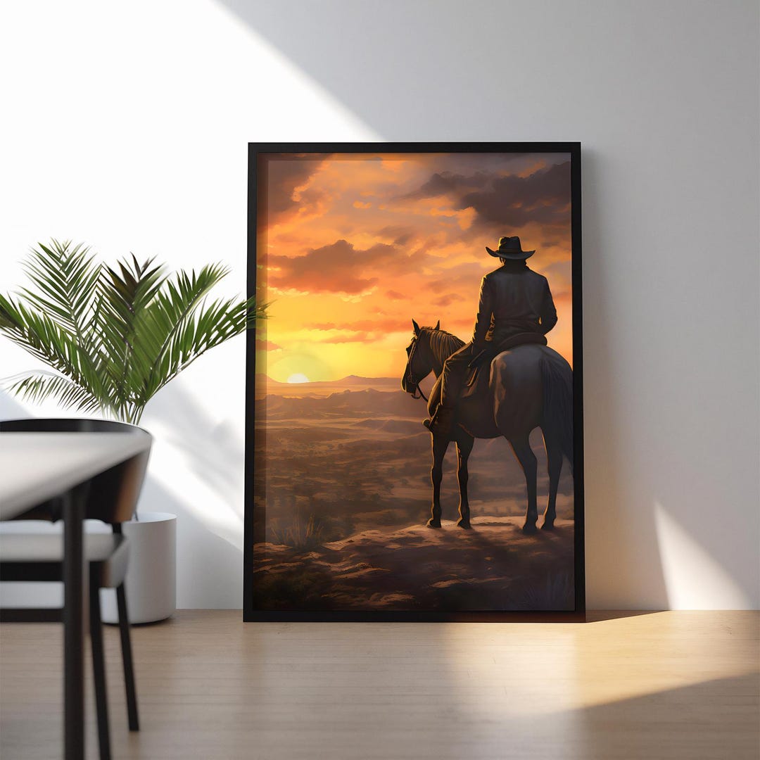 Western Cowboy Sketch, Vintage Wall Art, Mid Century Decor, Cowboy ...