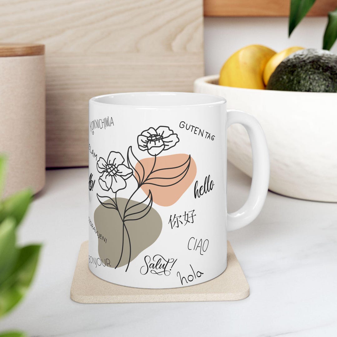 Cute Multicultural Hello Ceramic Coffee Mug, (11oz) Contemporary Art ...