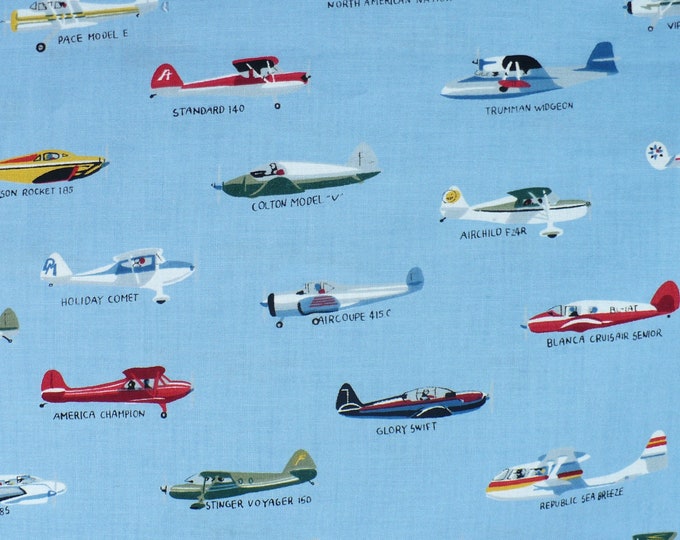 Airplane Fabric, Vintage Airplanes, FQ, Blue, Out of Print, 18"x21.5 ...