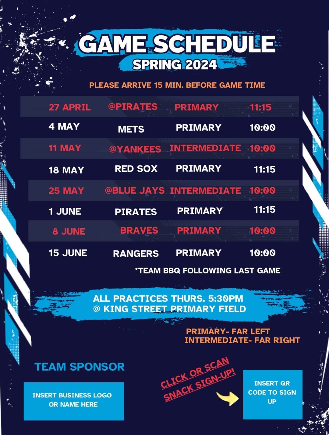 Kids Sports Team Schedule Template - Etsy