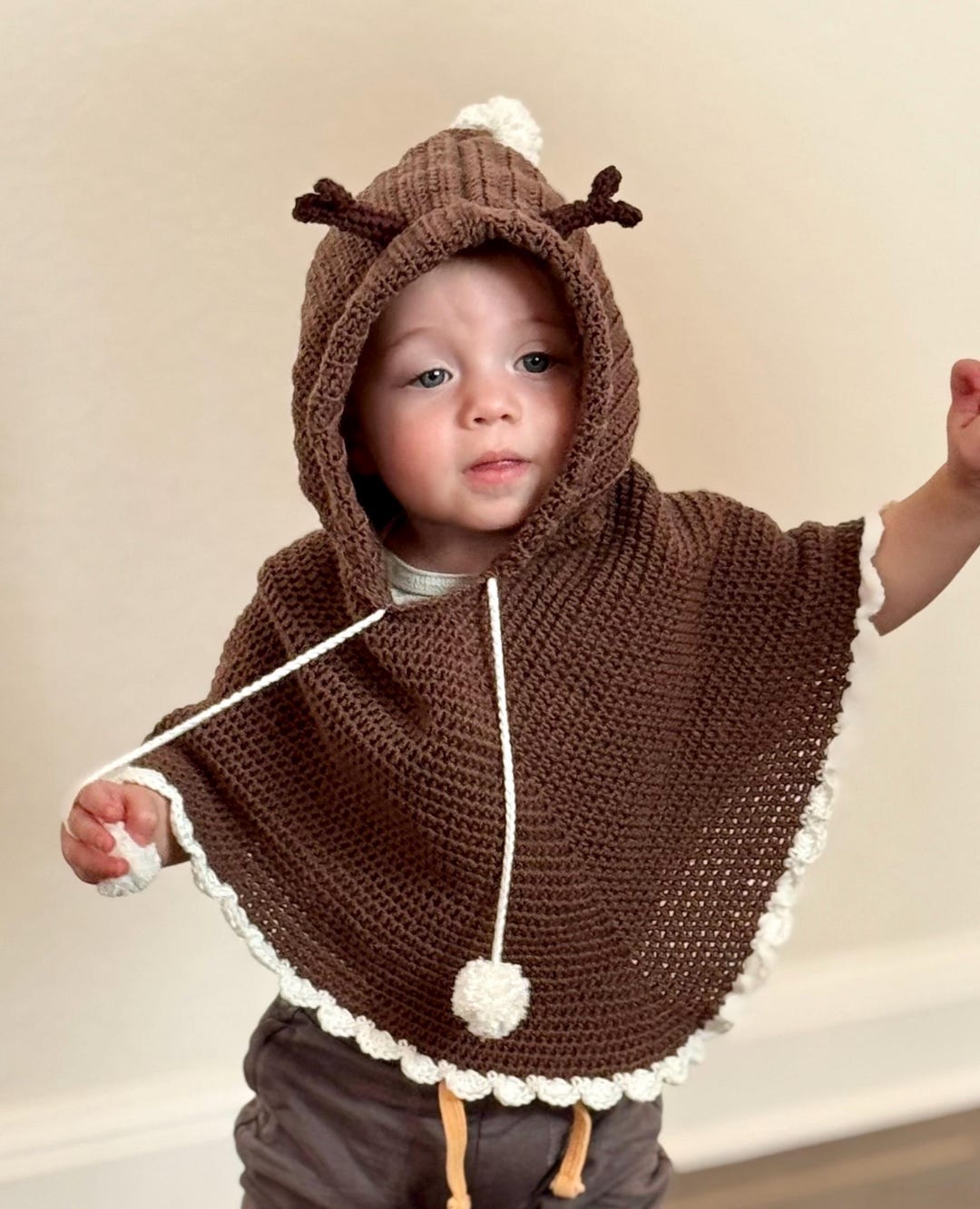 Handmade Christmas Reindeer Poncho for Kids Customizable Holiday Poncho ...