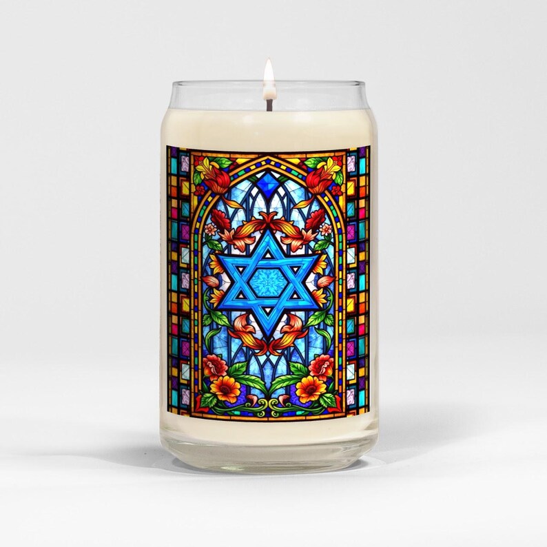 Star of David, Stained Glass Label, Decor Candle - Etsy