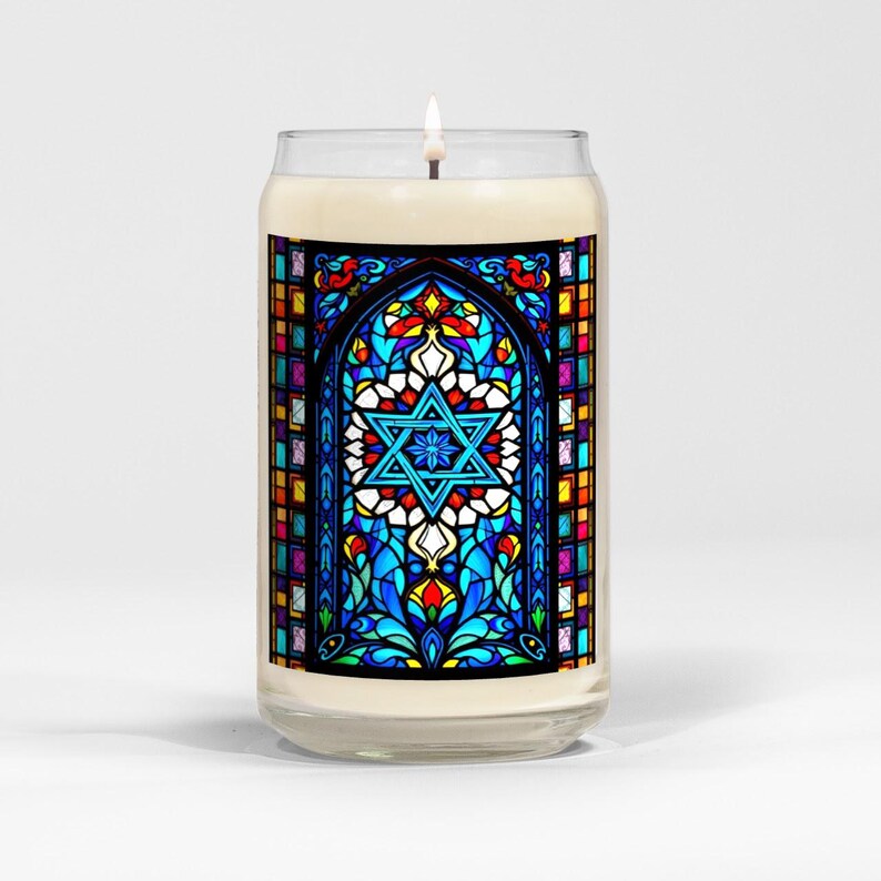 Star of David, Stained Glass Label, Decor Candle - Etsy