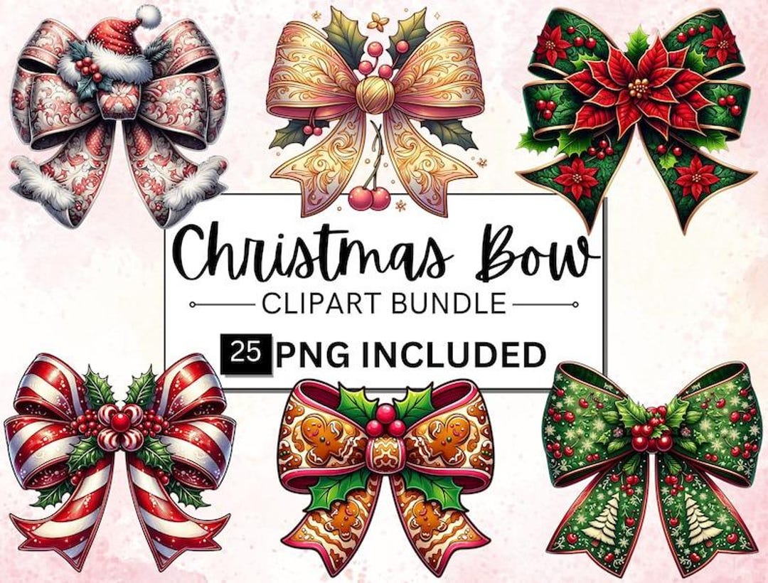 25 Watercolour Red Christmas Bows Clipart Bundle, Holiday Clipart PNG ...