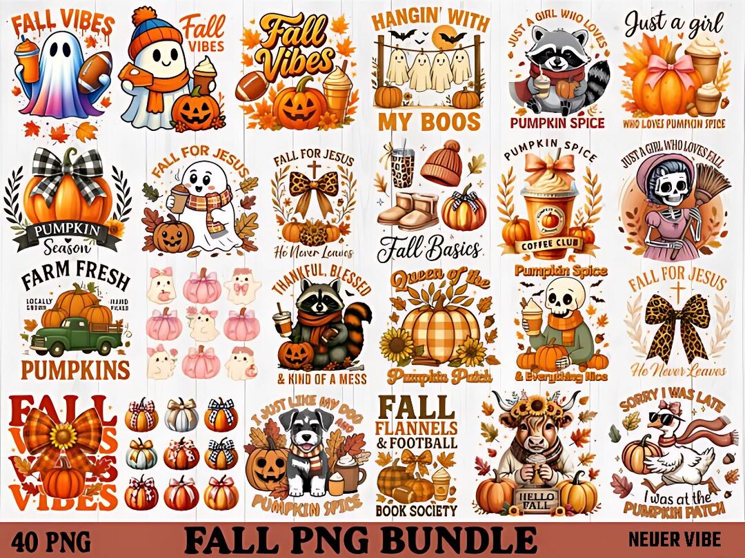 40 Fall PNG Mega Bundle, Halloween PNG Bundle, Vintage Halloween ...