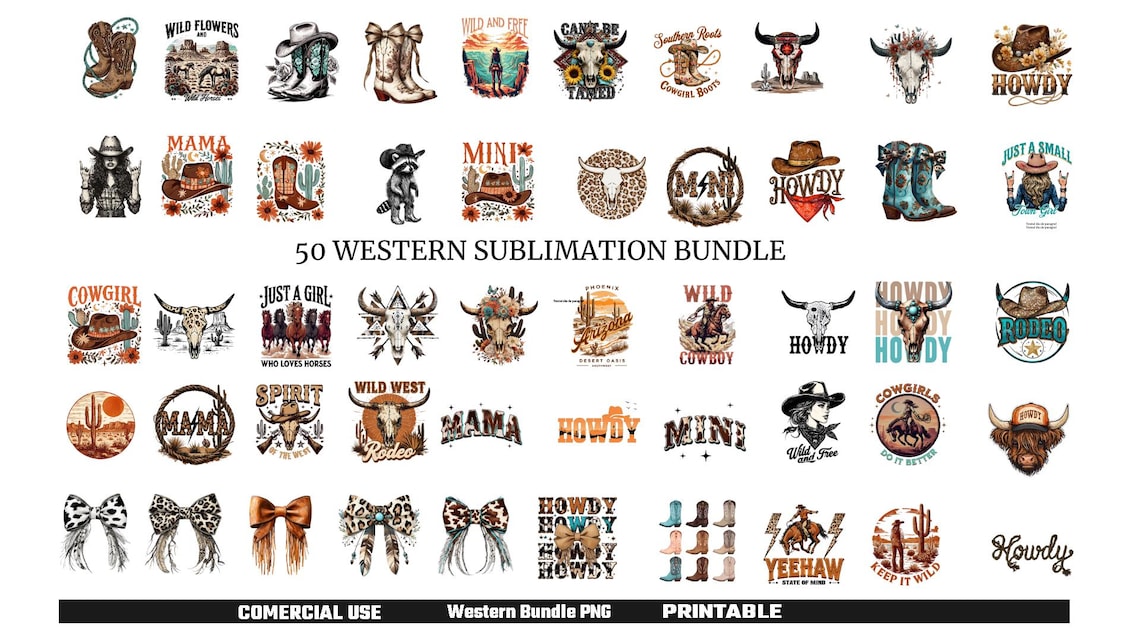 50+ Western Bundle PNG, Western Sublimation Designs, Printable ...