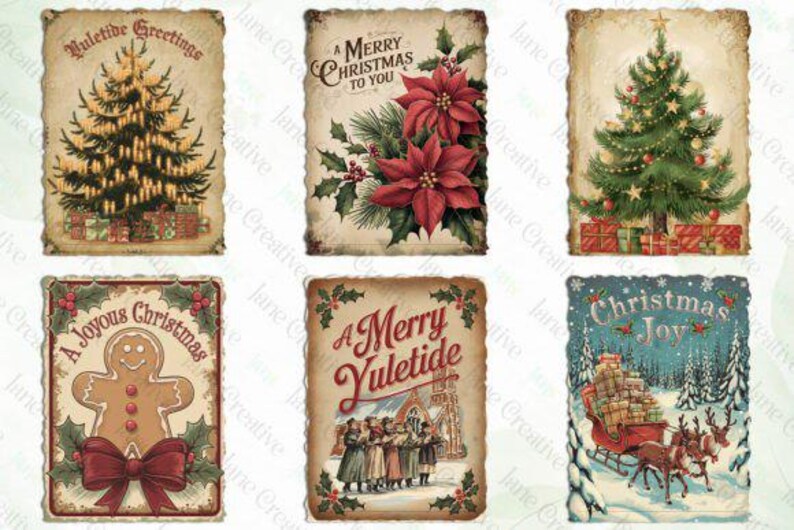 16 Retro PNG, Vintage Christmas Labels PNG, Christmas Graphics, Vintage ...