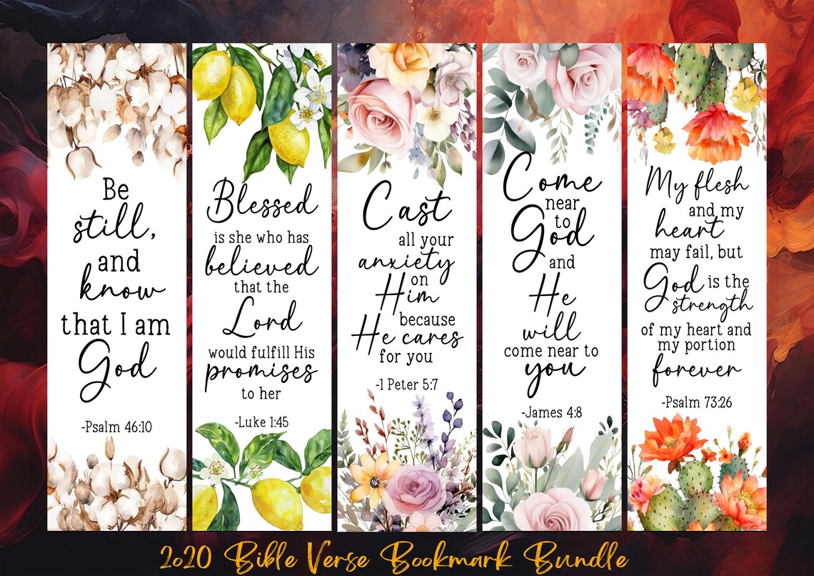 20 Bible Verse Bookmark Bundle Printable Floral Bookmark Christian Png ...