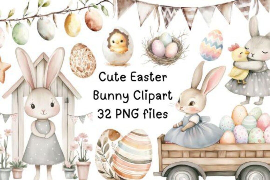 Easter Bunny Clipart PNG Bundle Easter Clipart Easter Graphics Easter ...