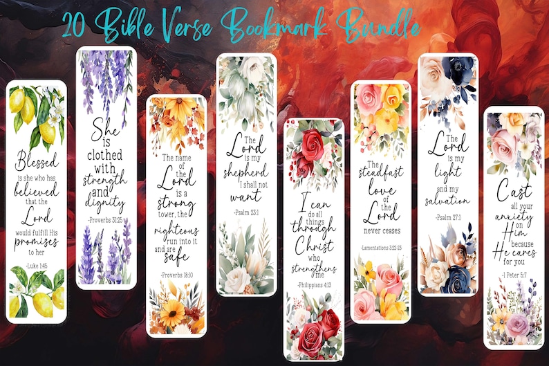 20 Bible Verse Bookmark Bundle Printable Floral Bookmark Christian Png ...