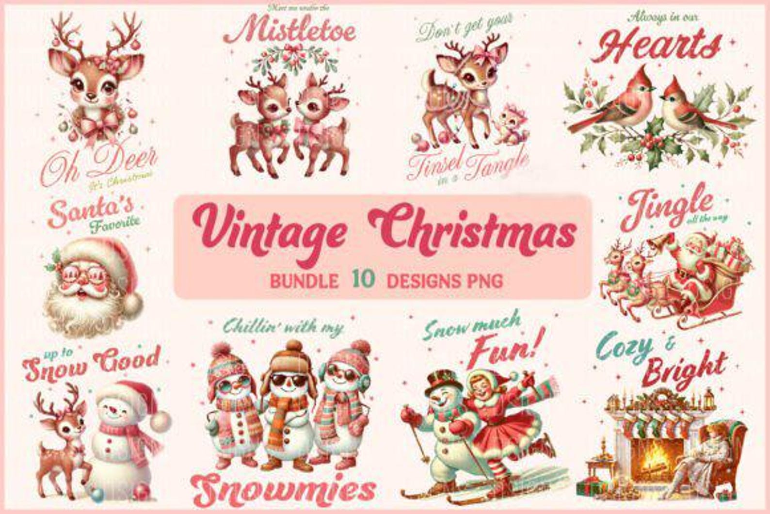 10 Vintage Santa PNG Clipart Bundle, Christmas Vintage Clipart ...