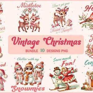 10 Vintage Santa PNG Clipart Bundle, Christmas Vintage Clipart ...