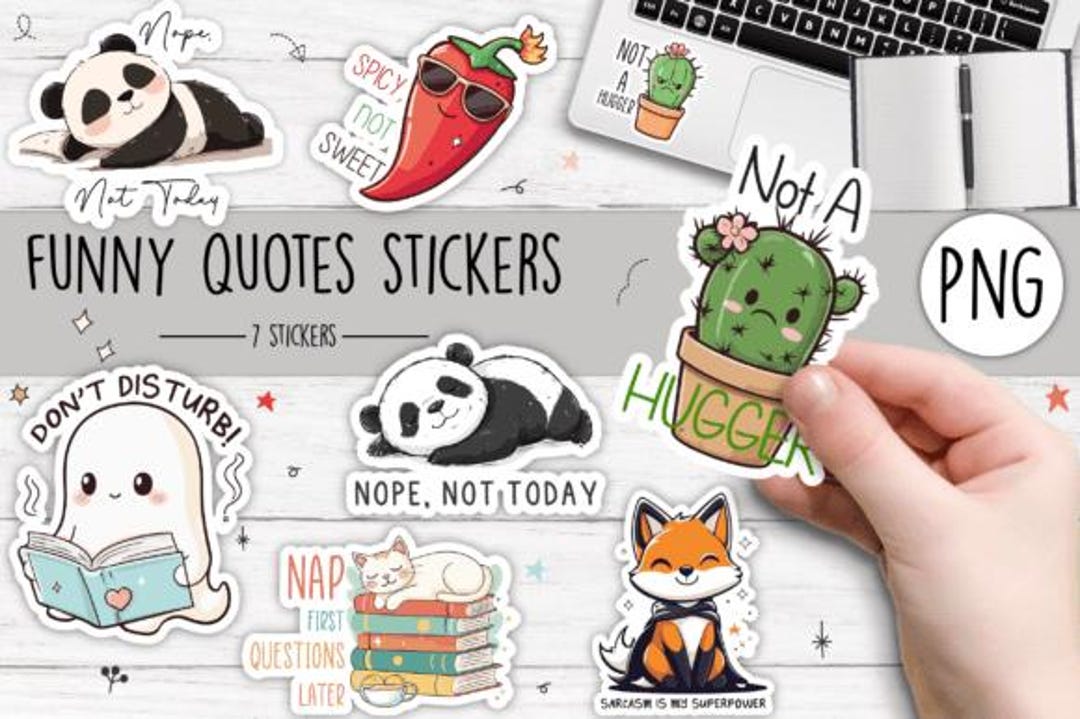 Funny Quote Stickers: Cute Animal PNG Bundle (digital Download) - Etsy