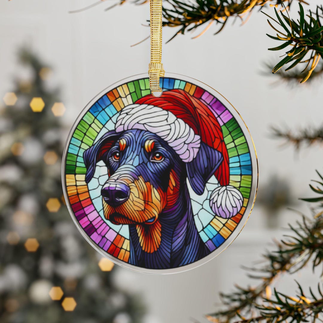 Doberman Pinscher Stained Glass Dog Portrait Acrylic Christmas Ornament ...