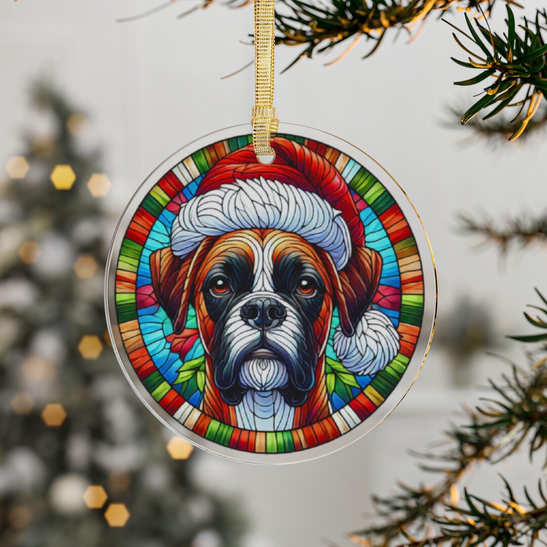 Boxer Stained Glass Dog Portrait Acrylic Christmas Ornament-beautiful ...