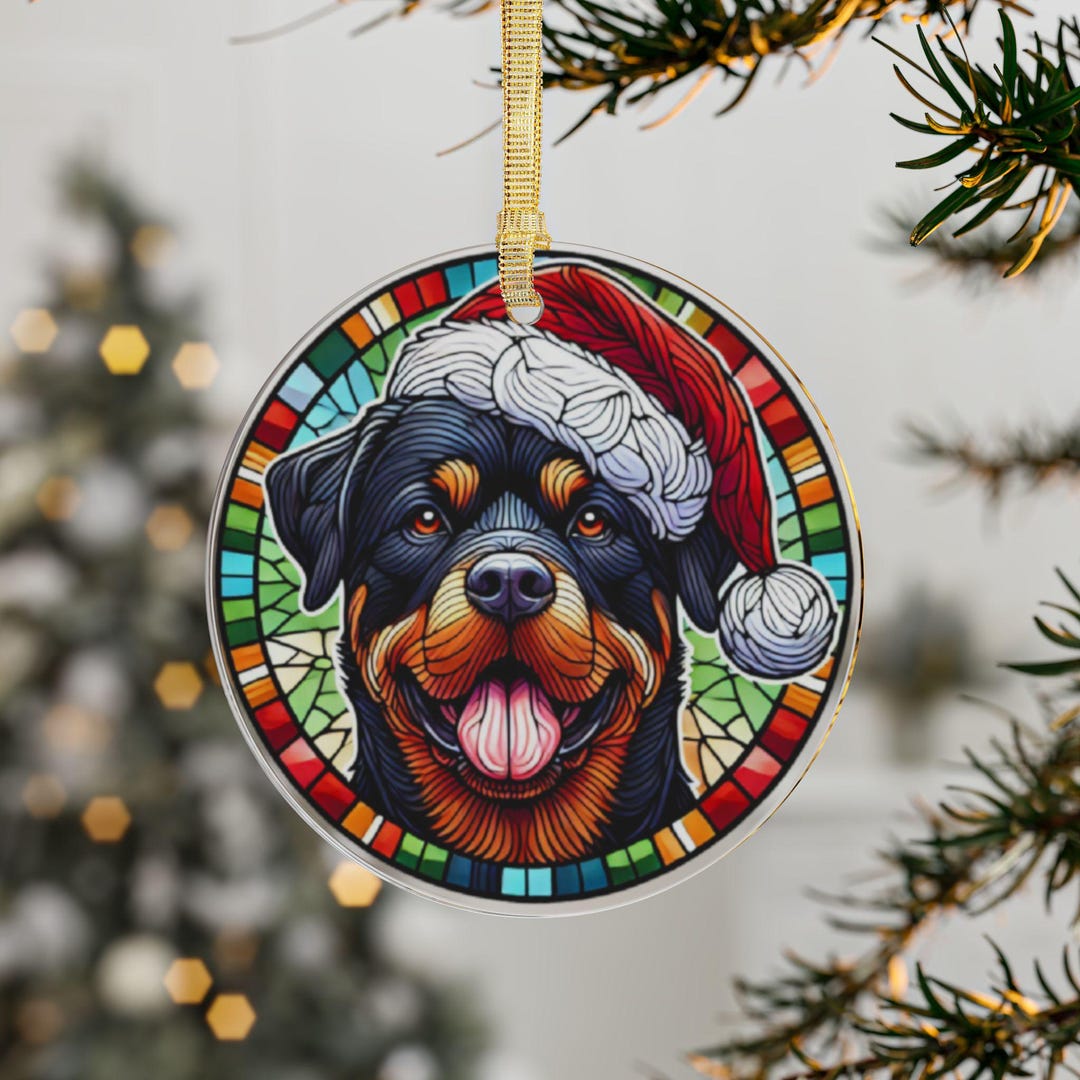Rottweiler Stained Glass Dog Portrait Acrylic Christmas Ornament ...