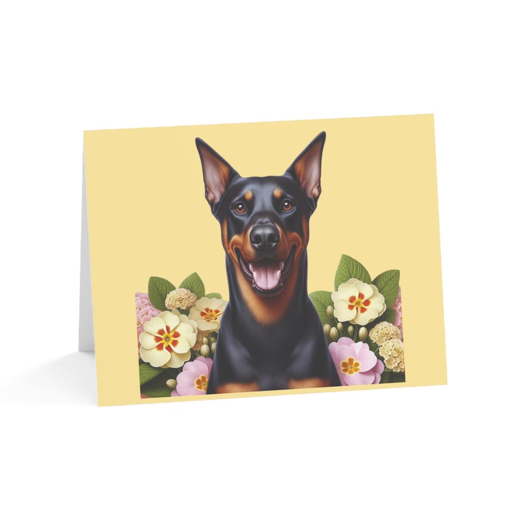Doberman Pinscher Custom Spring Art Dog Design Set of 10 Greeting Cards ...