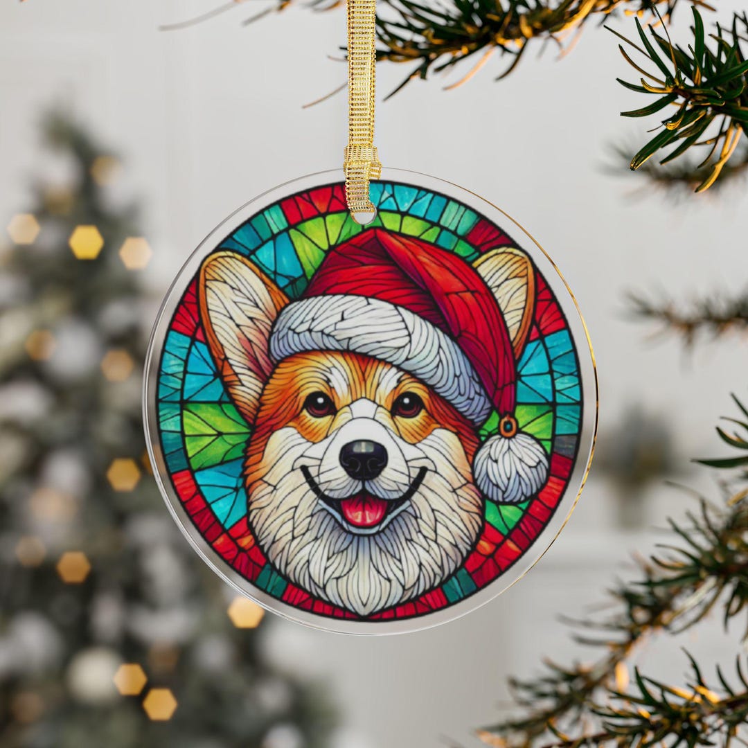 Corgi Stained Glass Dog Portrait Acrylic Christmas Ornament-beautiful ...