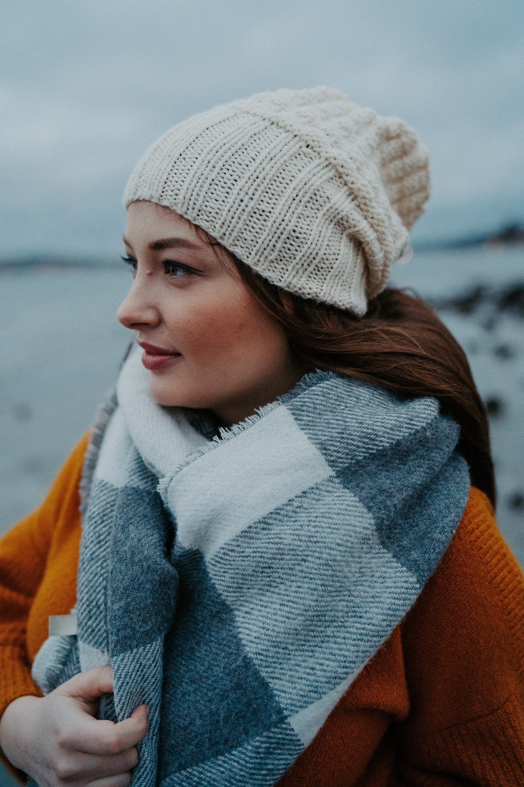 Off-white Wool Hat. Wool Knit Beanie. Chunky Slouchy Beanie. White ...