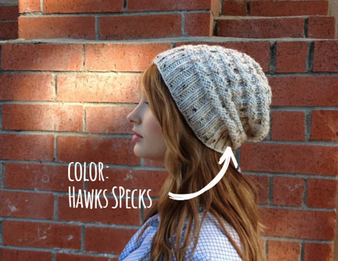 Slouchy Knit Beanie. Heathered Textured off White Beanie. Women Winter ...