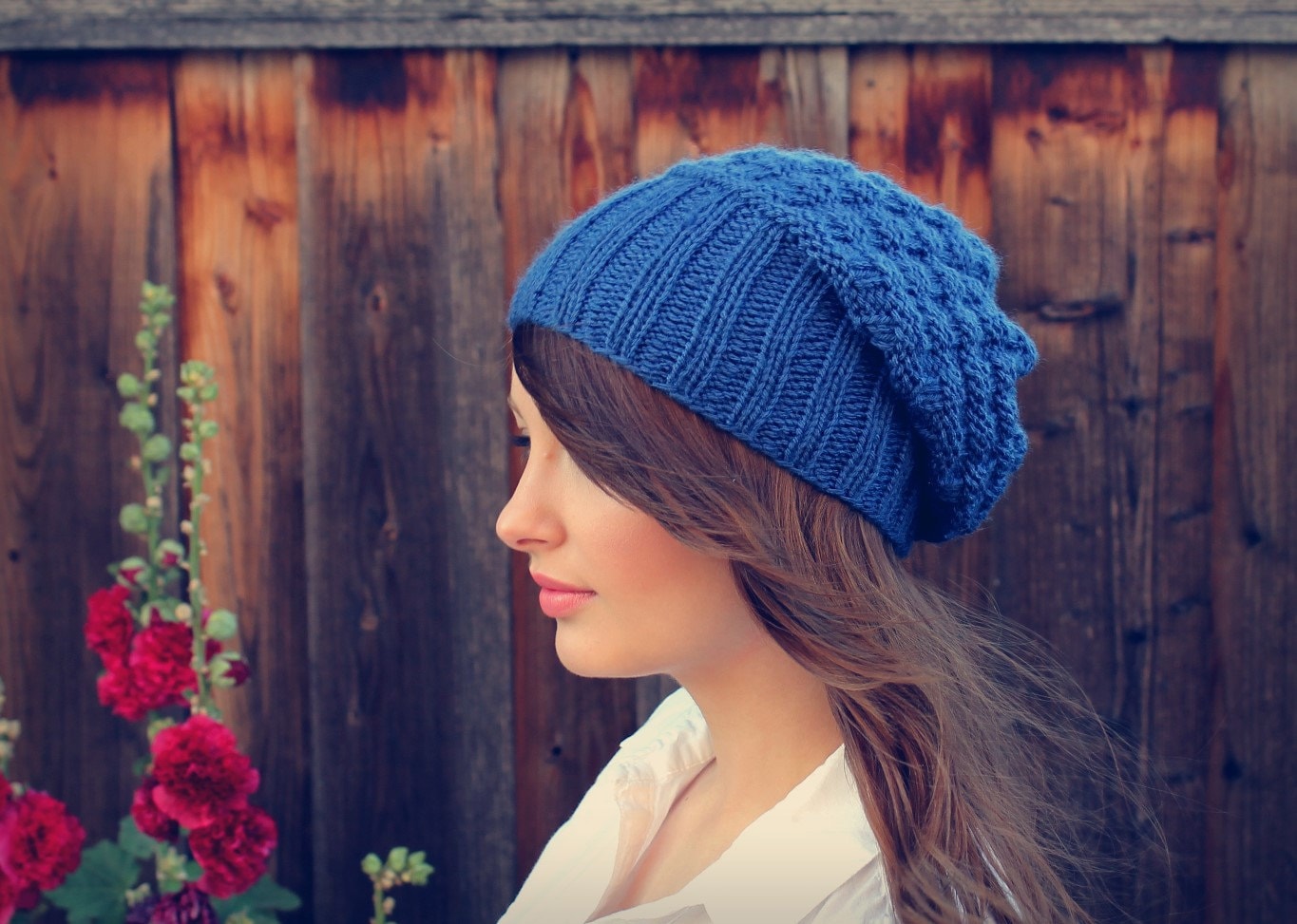 Cobalt Blue Chunky Knit Beanie. Slouchy Knit Textured Beanie. - Etsy